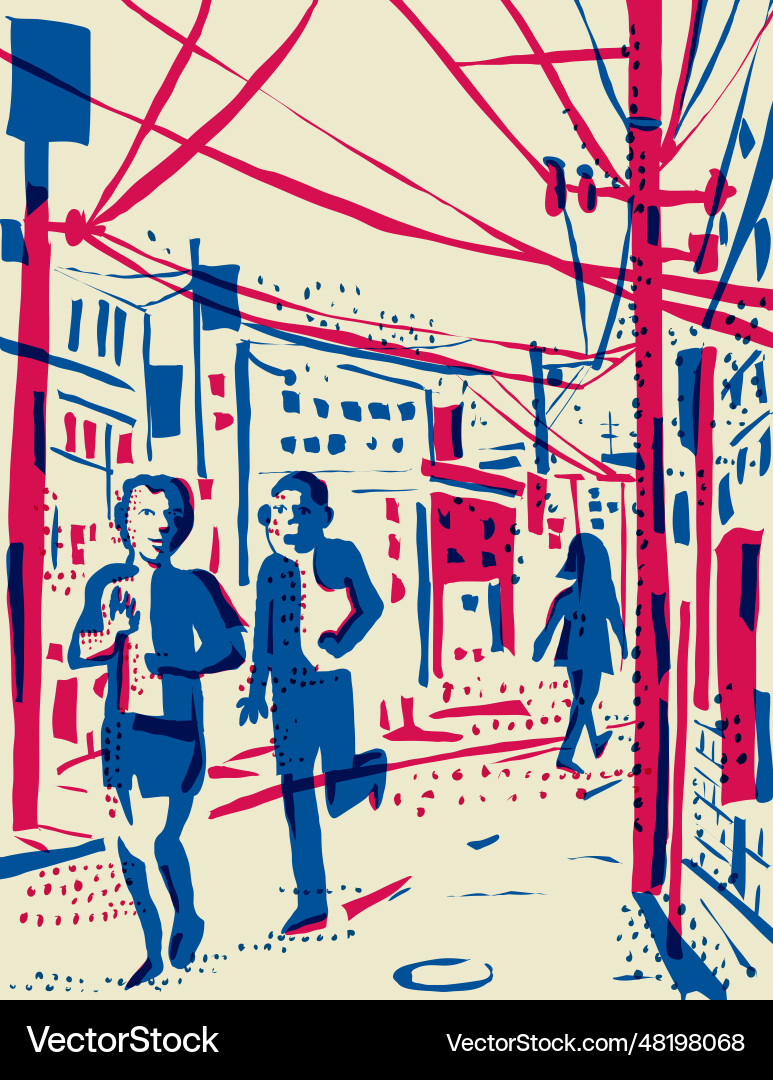 Pedestrian stree scene risograph Royalty Free Vector Image