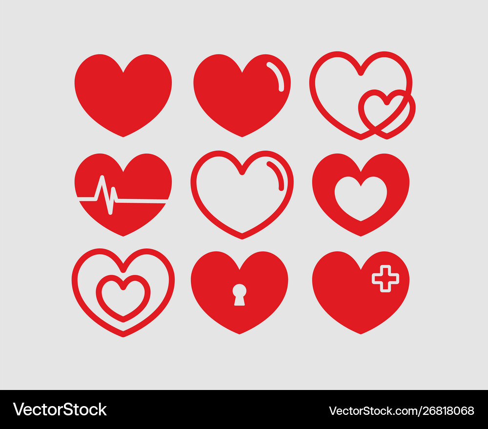 Red hearts set valentines day Royalty Free Vector Image