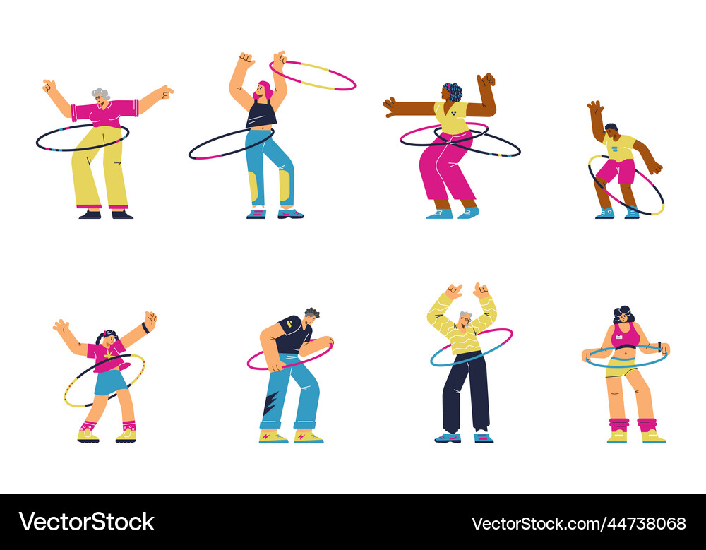 Set of happy hula hooping people flat style Vector Image
