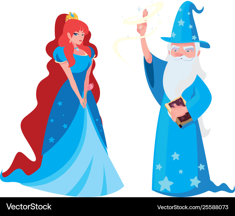 Beautiful princess with wizard tales characters Vector Image