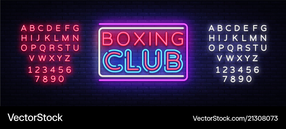 Boxing club neon sign text design Royalty Free Vector Image