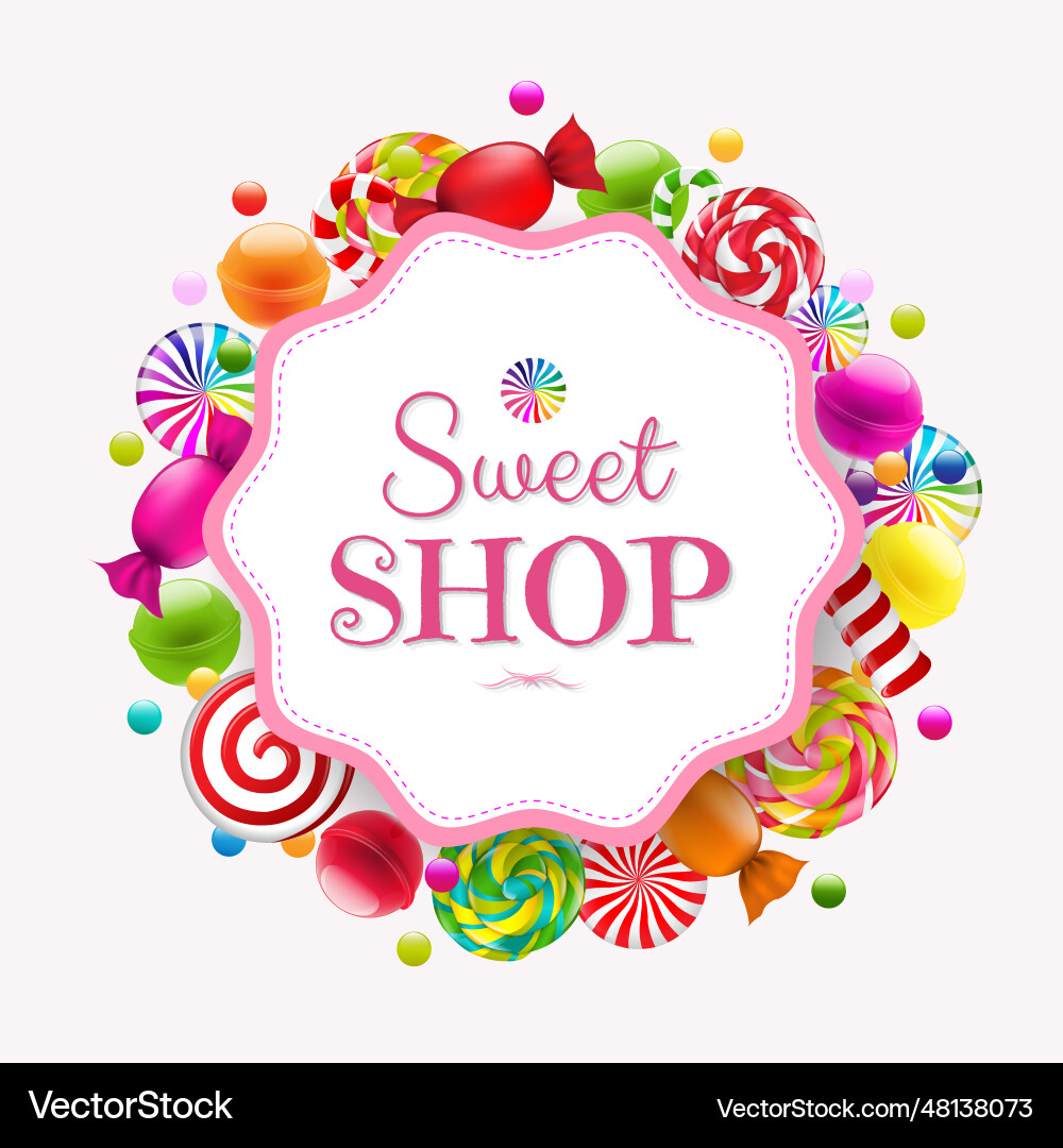 Candy shop label with sweet candies Royalty Free Vector