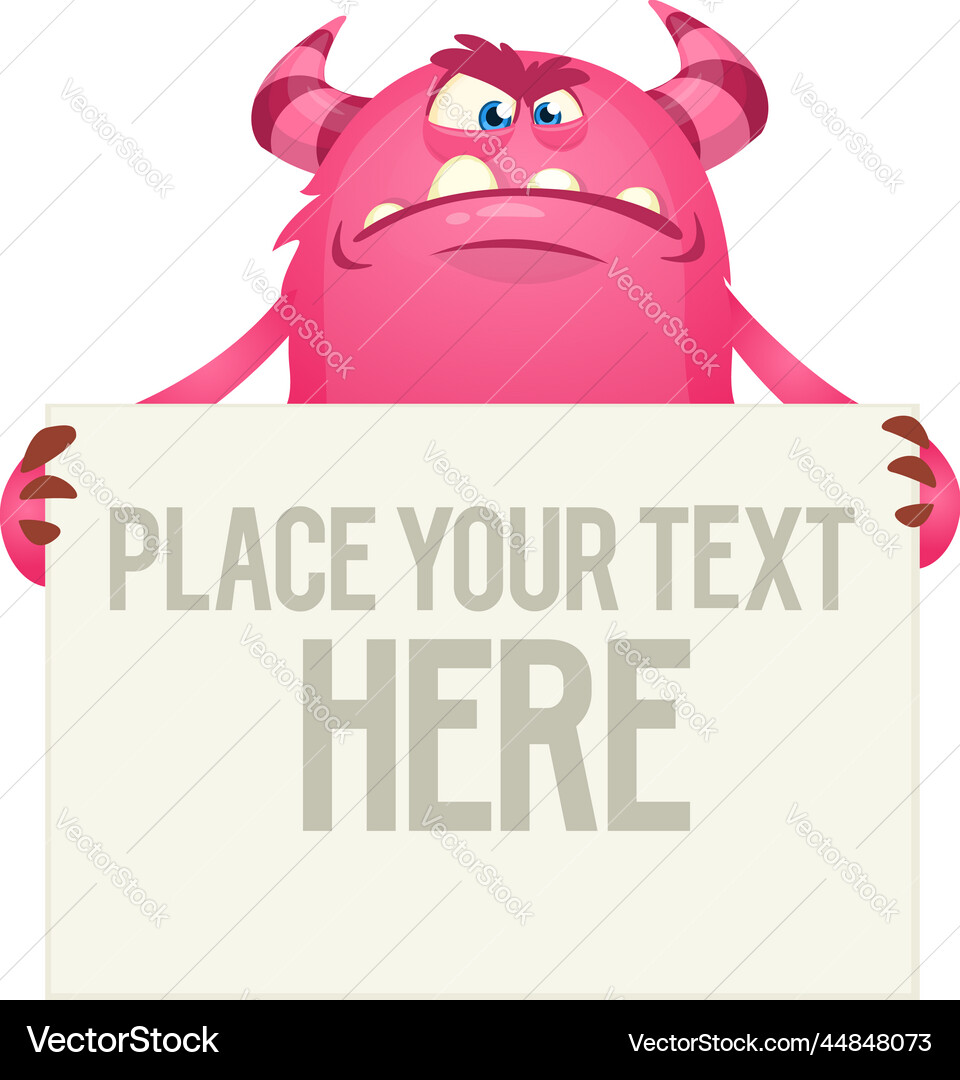 Catoon monster holding blank sign with sample Vector Image