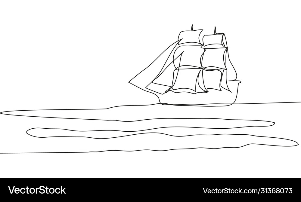 Continuous line drawing sailboat Royalty Free Vector Image