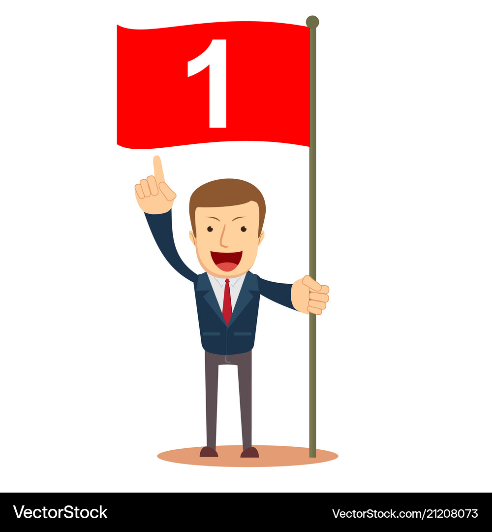 Man holding number one flag successful start up Vector Image