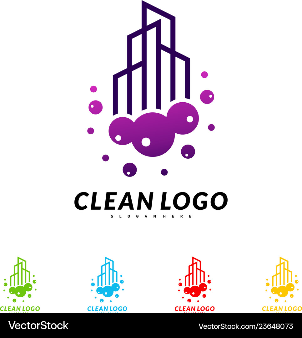 Modern city cleaning logo design concept building Vector Image