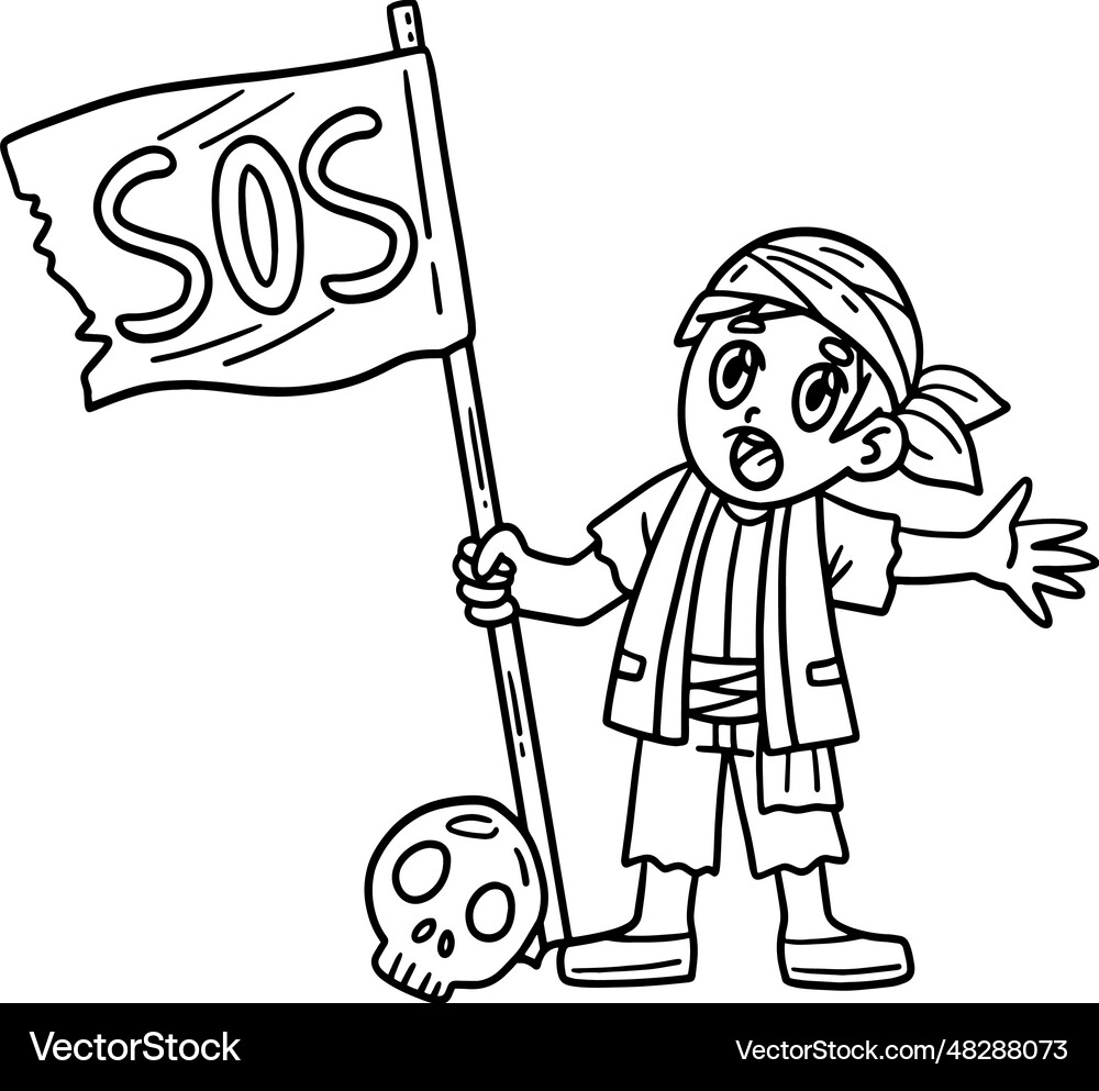 Pirate with sos flag isolated coloring page Vector Image