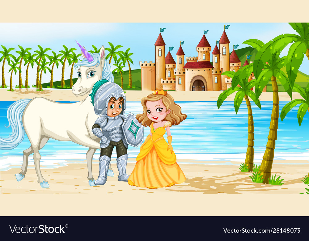 Scene with knight and princess at castle Vector Image