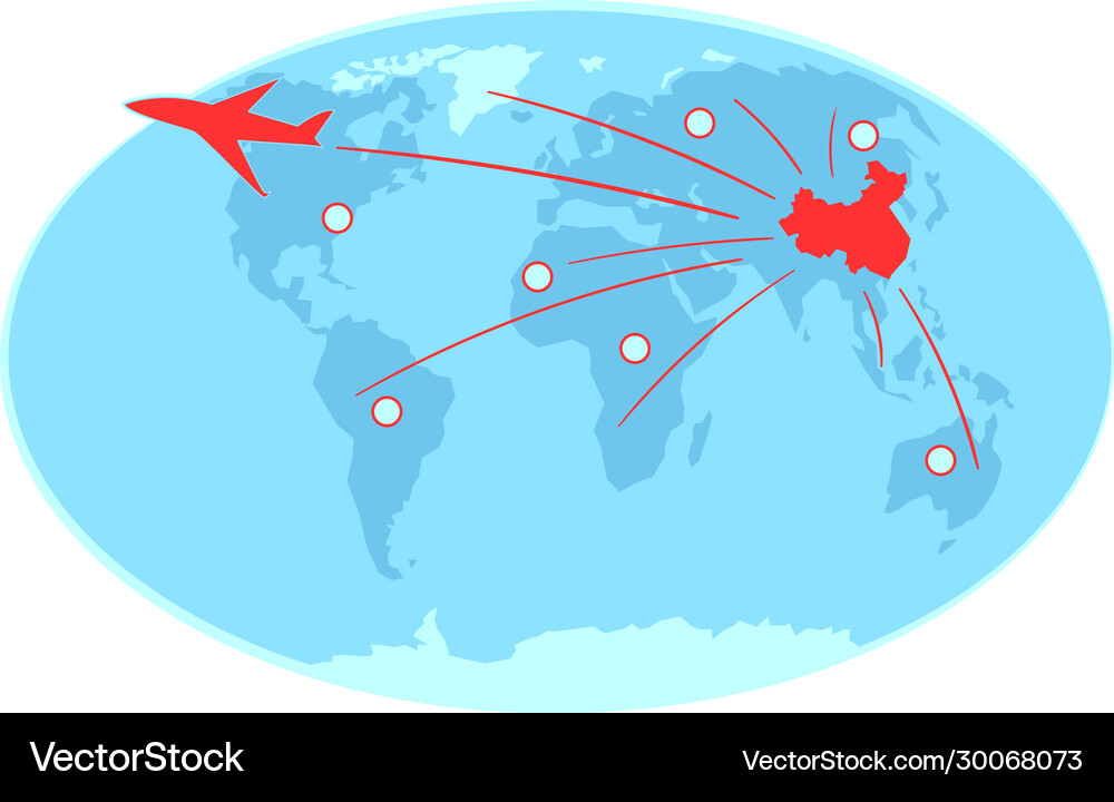 Spreading coronavirus via airlines on world map Vector Image
