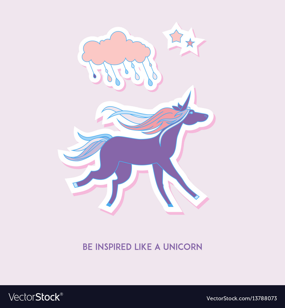 Unicorn set stickers with cloud and stars Vector Image