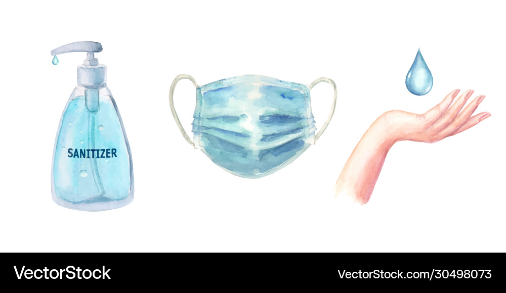 Virus protection set with hand drawn watercolor Vector Image