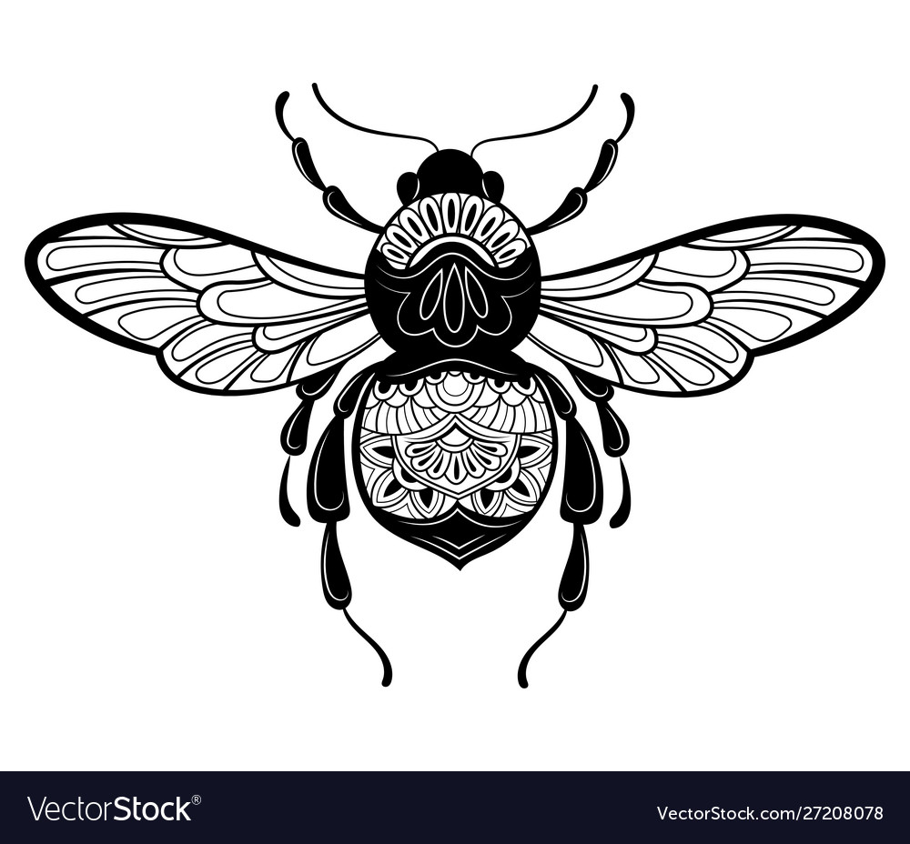 Bee with patterns black white bee with ornaments Vector Image