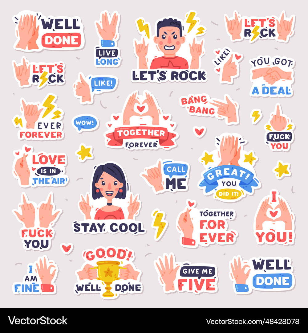 Bright stickers design with positive saying Vector Image