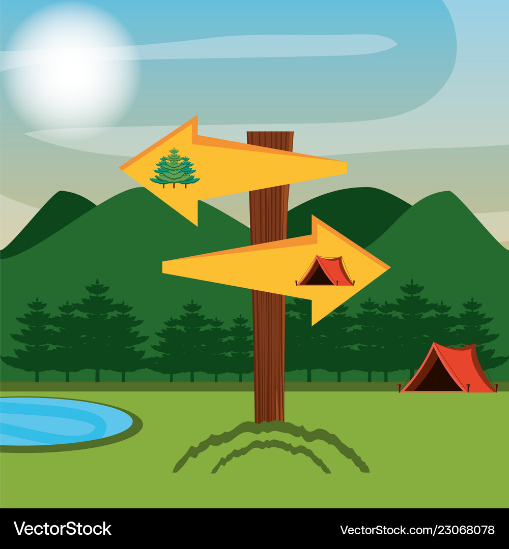 Camping zone with tent and arrows Royalty Free Vector Image