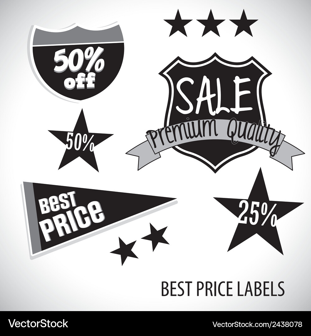 Sale labels various black and white set Royalty Free Vector