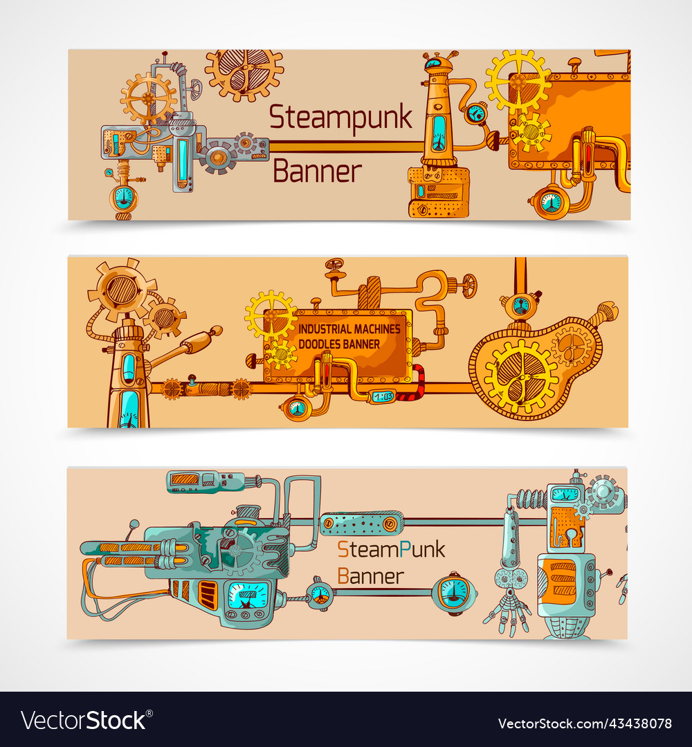 Steampunk banner set Royalty Free Vector Image
