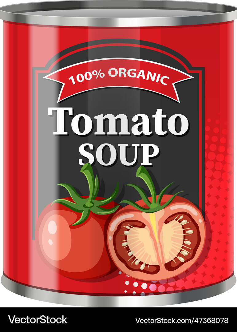 Tomato soup in food can Royalty Free Vector Image