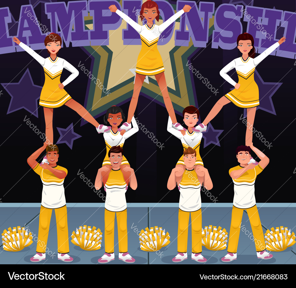 Cheerleaders in a cheerleading competition Vector Image