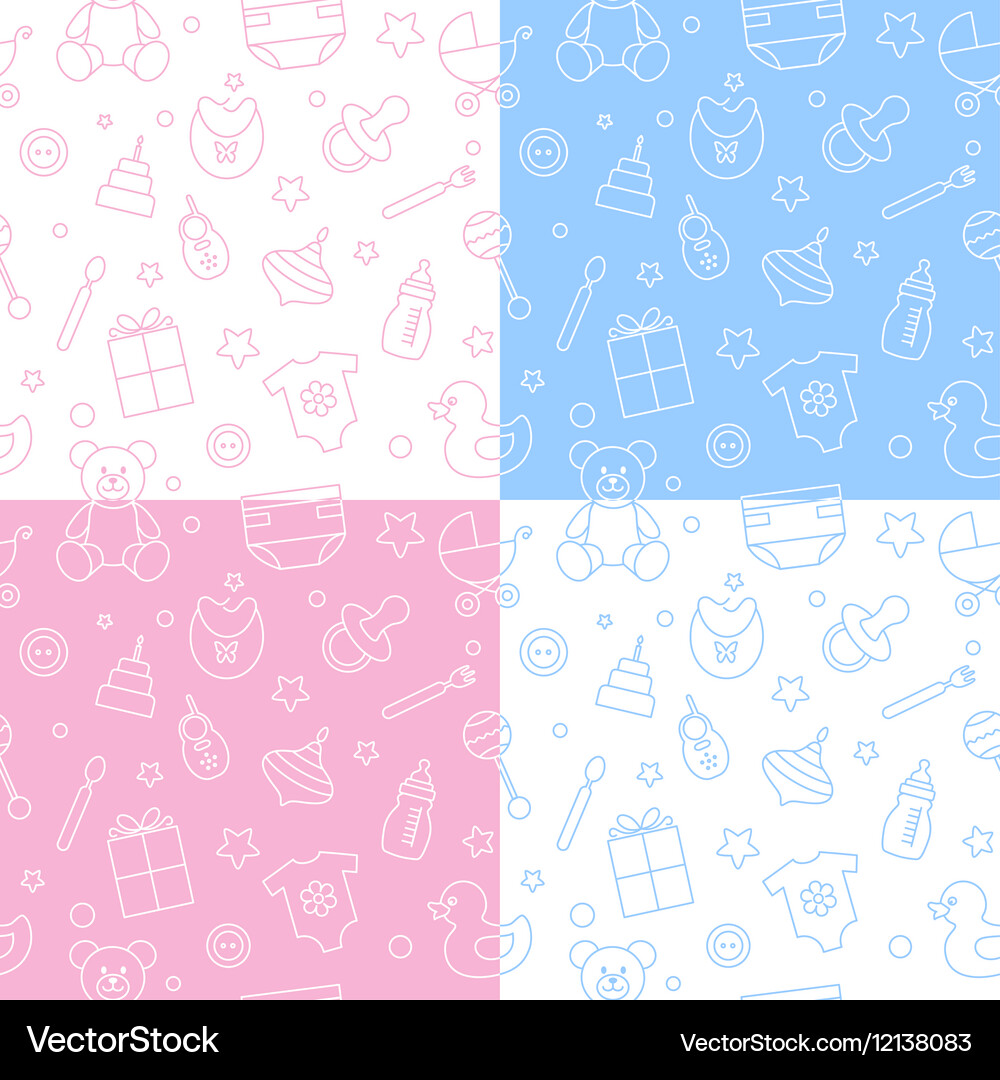 Collection of baby seamless patterns Royalty Free Vector