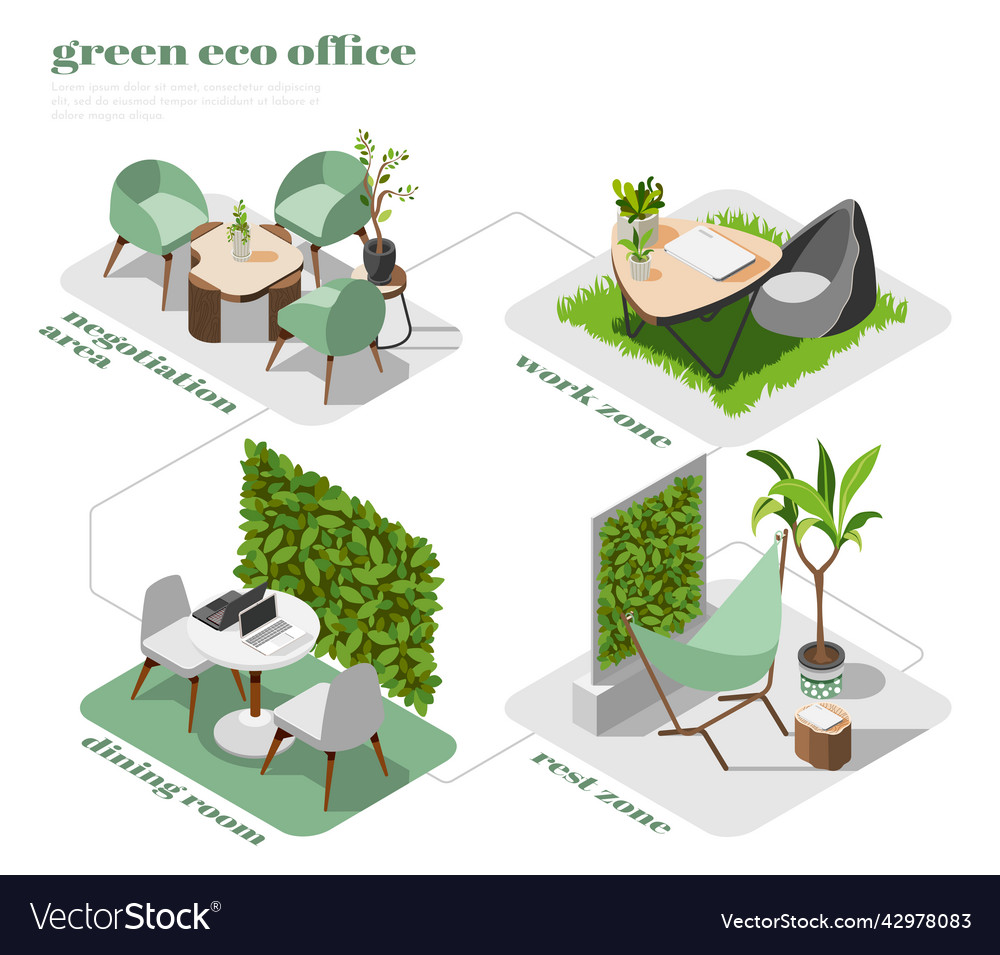 Green office isometric icon set Royalty Free Vector Image Green office isometric icon set Royalty Free Vector Image