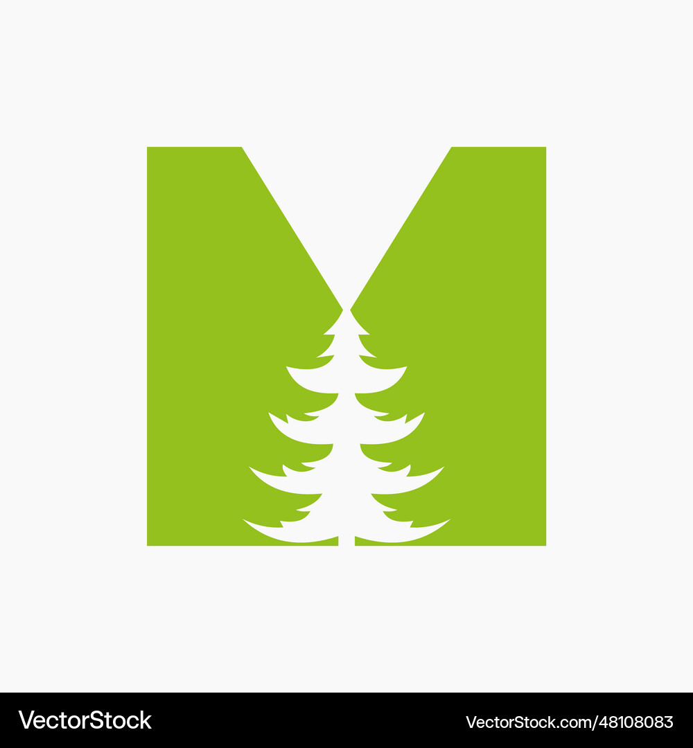 Letter m christmas tree logo design spruce logo Vector Image
