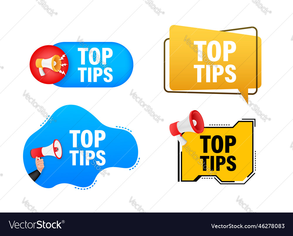 Megaphone label set with text top tips megaphone Vector Image Megaphone label set with text top tips megaphone Vector Image