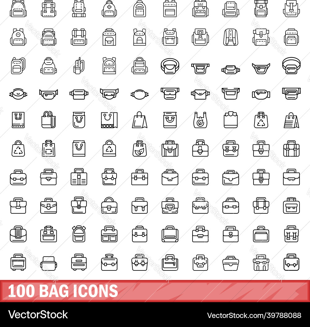 100 bag icons set outline style Royalty Free Vector Image