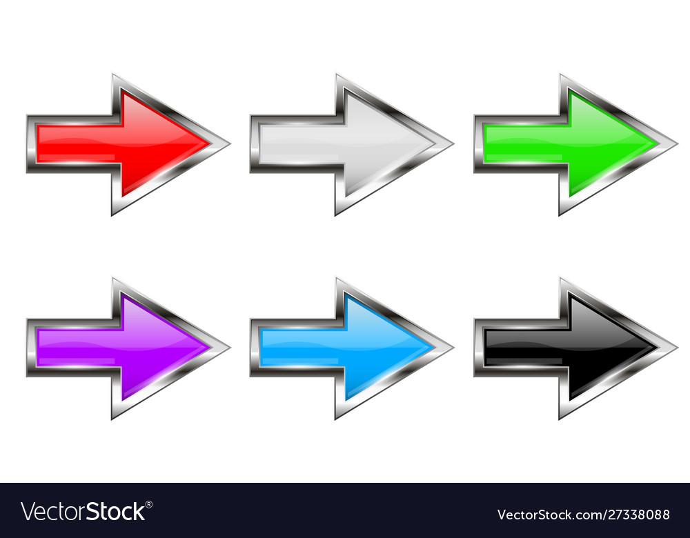 Arrows 3d shiny glass icons with chrome frame Vector Image