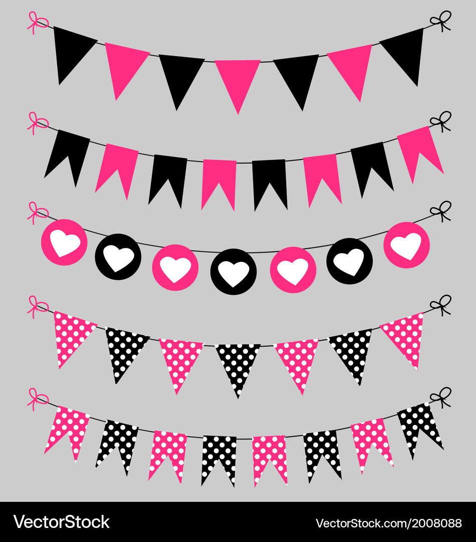 Bunting set pink and black for scrapbook Vector Image