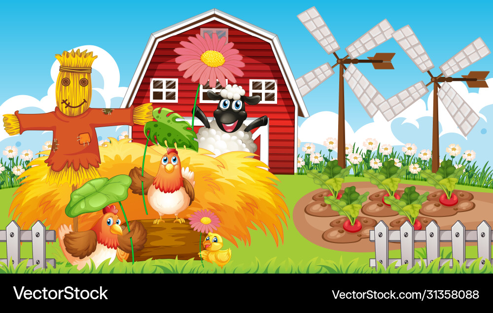 Farm theme background with farm animals Royalty Free Vector