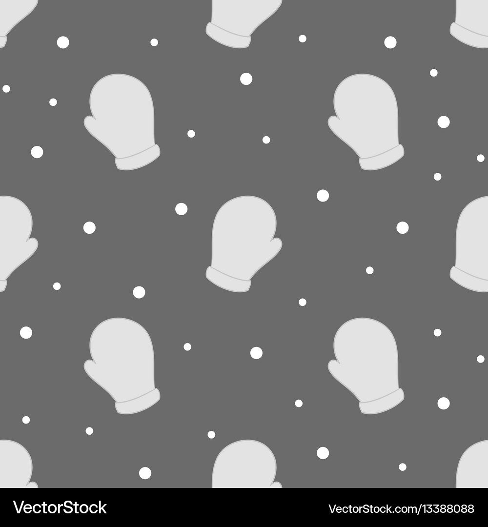 Grayscale mittens and snow winter seamless pattern