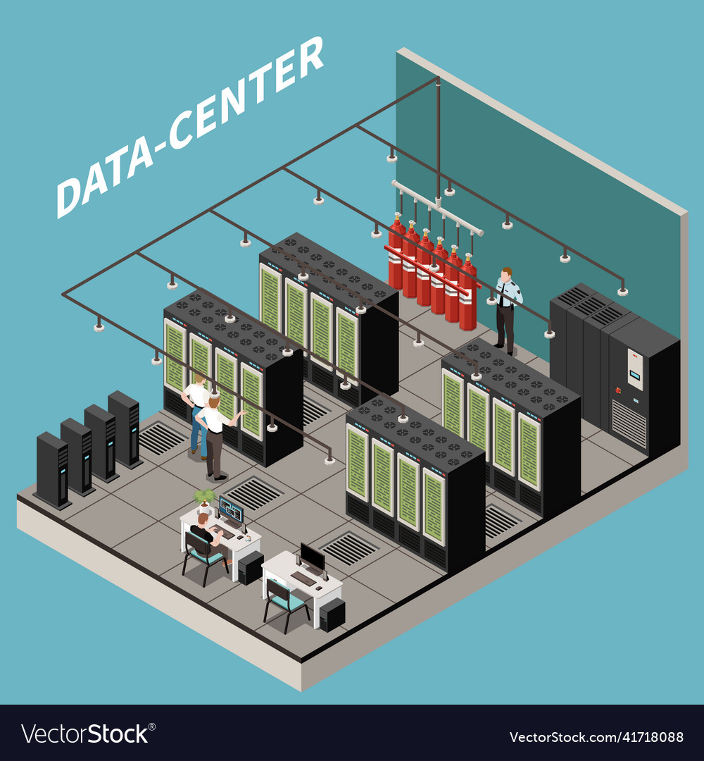 Isometric colored datacenter composition Vector Image