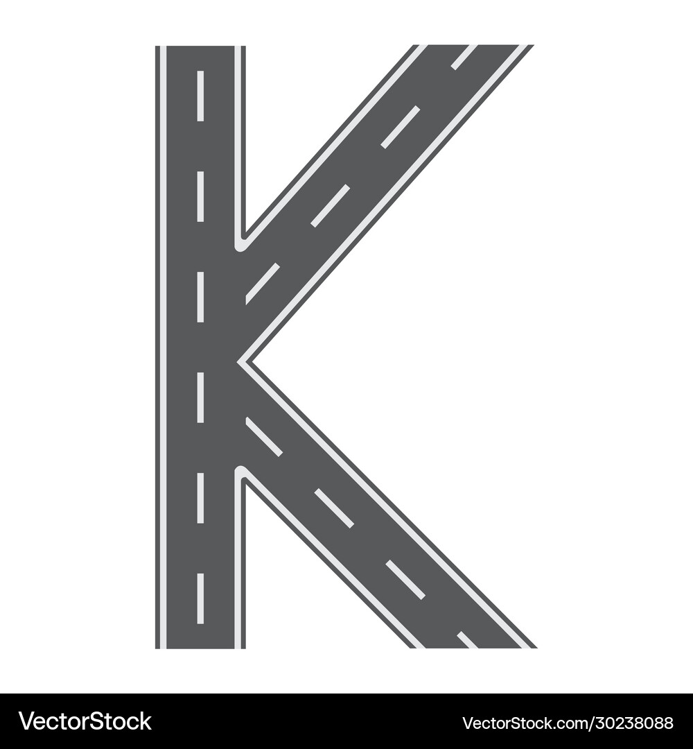 K letter for road or street font flat and solid Vector Image