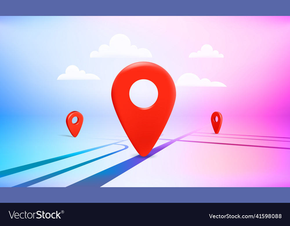 Map navigation red pointers on the road Royalty Free Vector