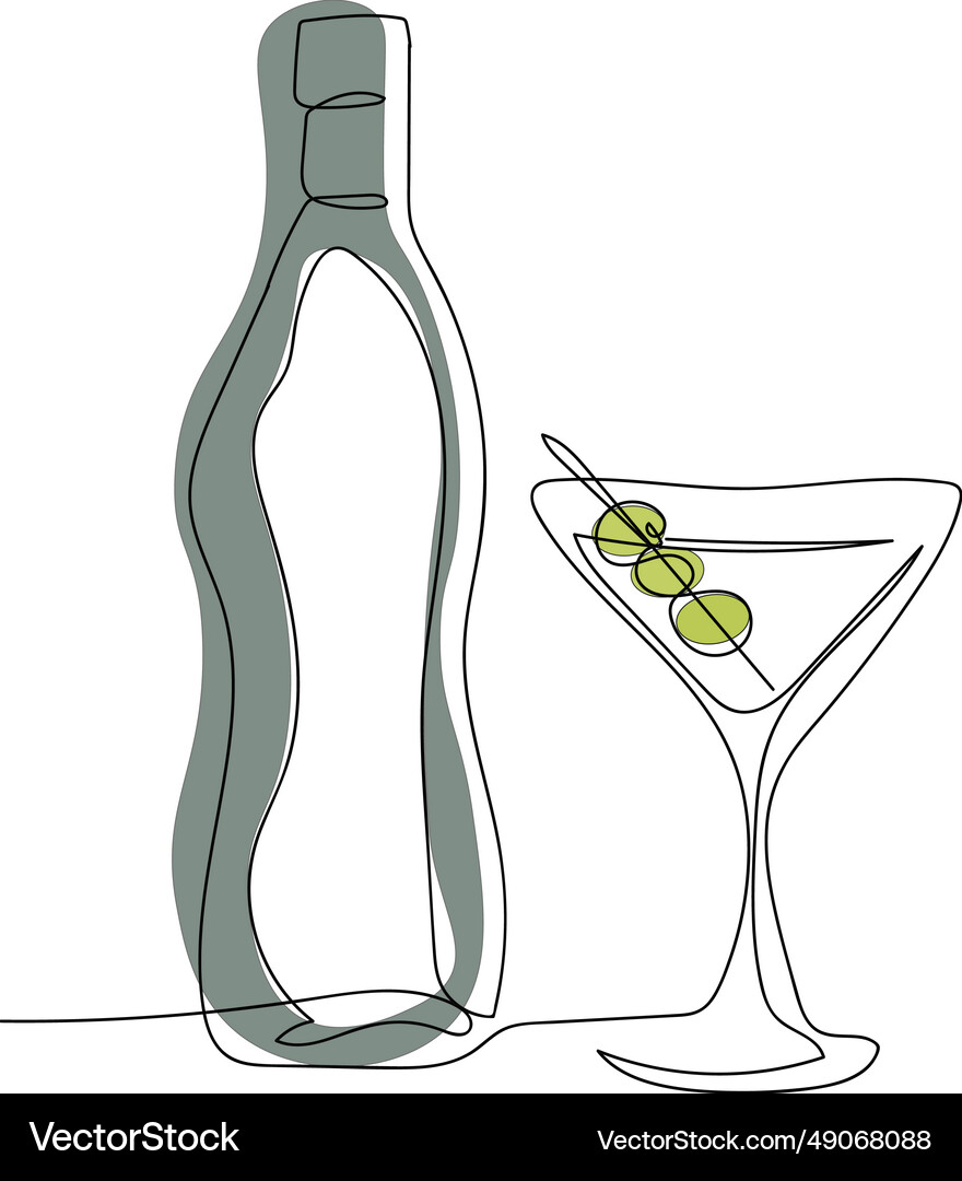 One line drawing of alcoholic drinks Royalty Free Vector