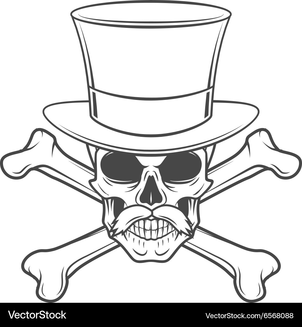 Outlaw skull with mustache high hat and Royalty Free Vector