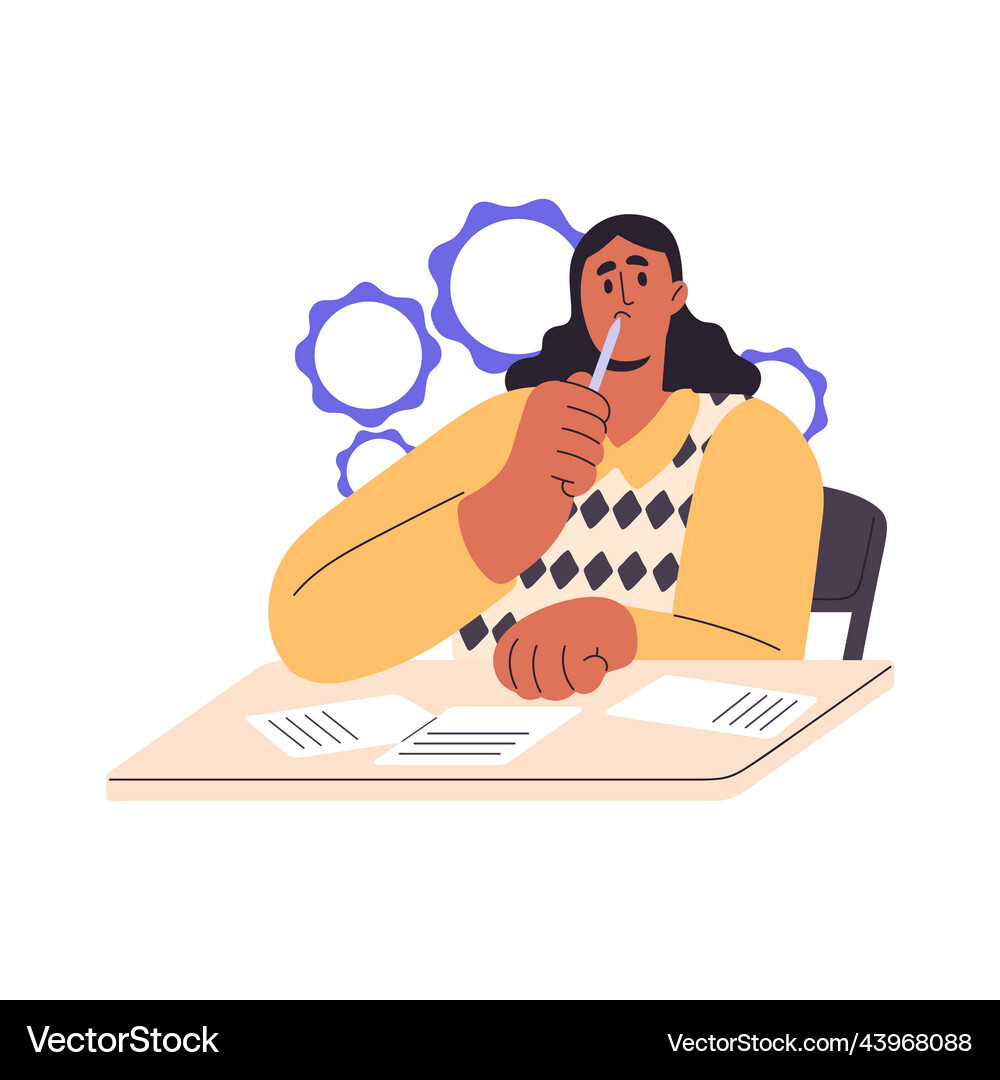 Puzzled student thinking at university exam woman Vector Image