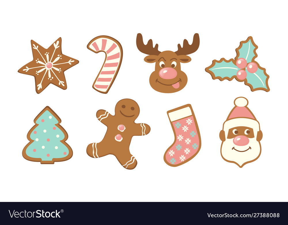 Set cute gingerbread cookies for christmas Vector Image