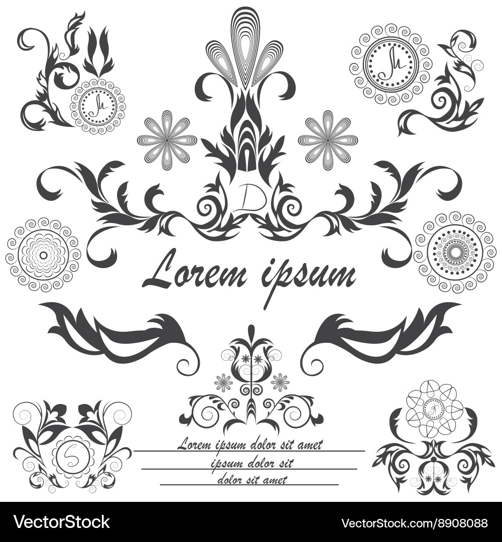 Set decorative logos floral ornament style Vector Image