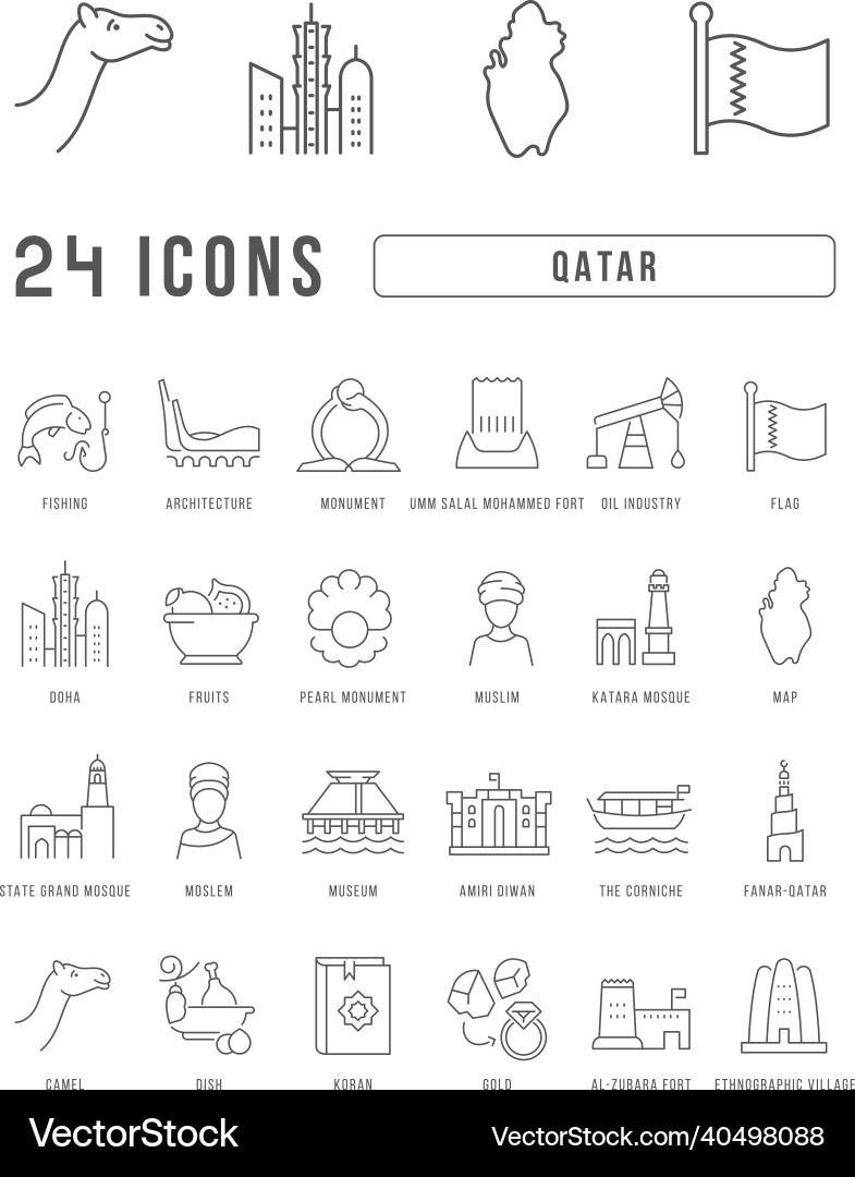 Set of linear icons qatar Royalty Free Vector Image