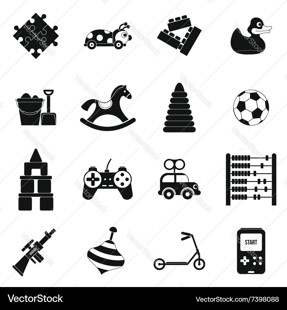 Toys black simple icons set Royalty Free Vector Image