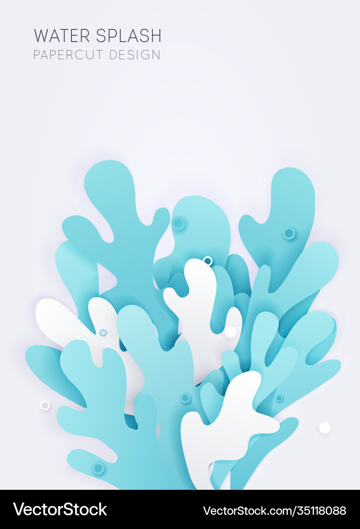 Water splash with drops in paper cut style Vector Image