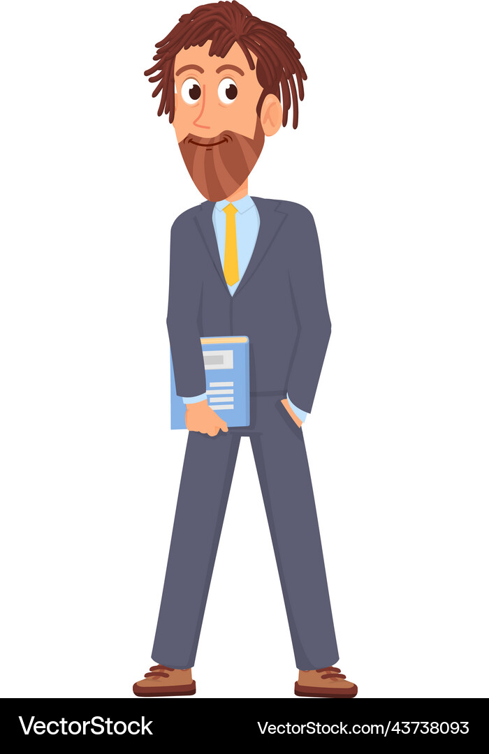 Cartoon professor character bearded smart man Vector Image