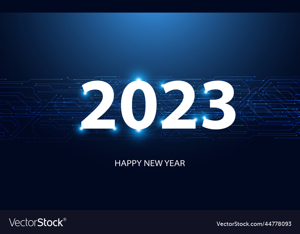 Happy new year 2023 design technology style blue Vector Image