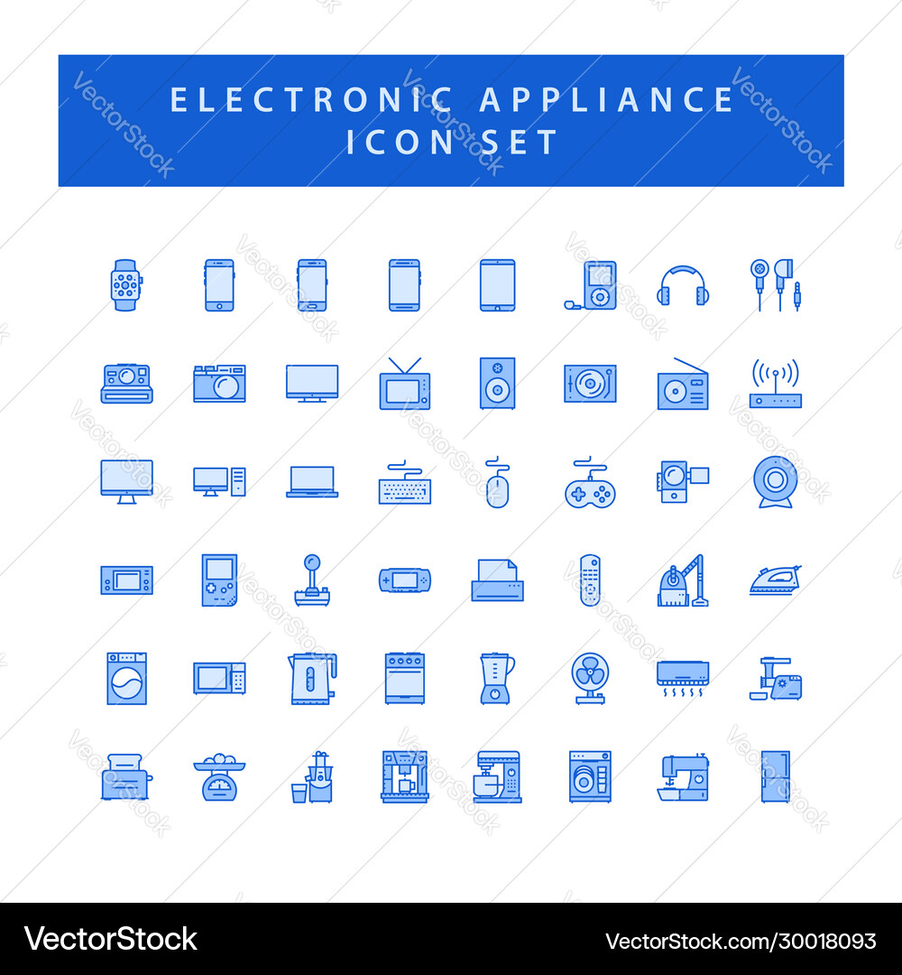 Home appliances electronic icon set with filled Vector Image