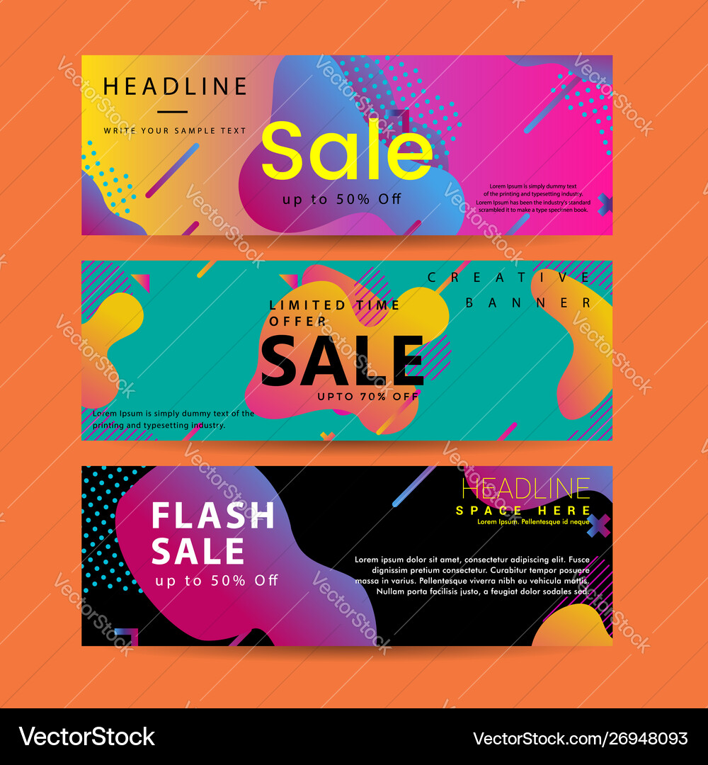 Horizontal banner set with modern colorful fluid Vector Image