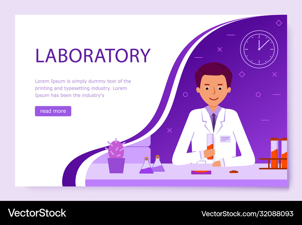 Landing page template for laboratory Royalty Free Vector