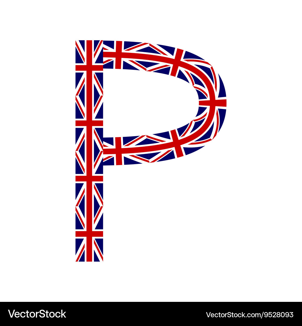 Letter P made from United Kingdom flags Royalty Free Vector