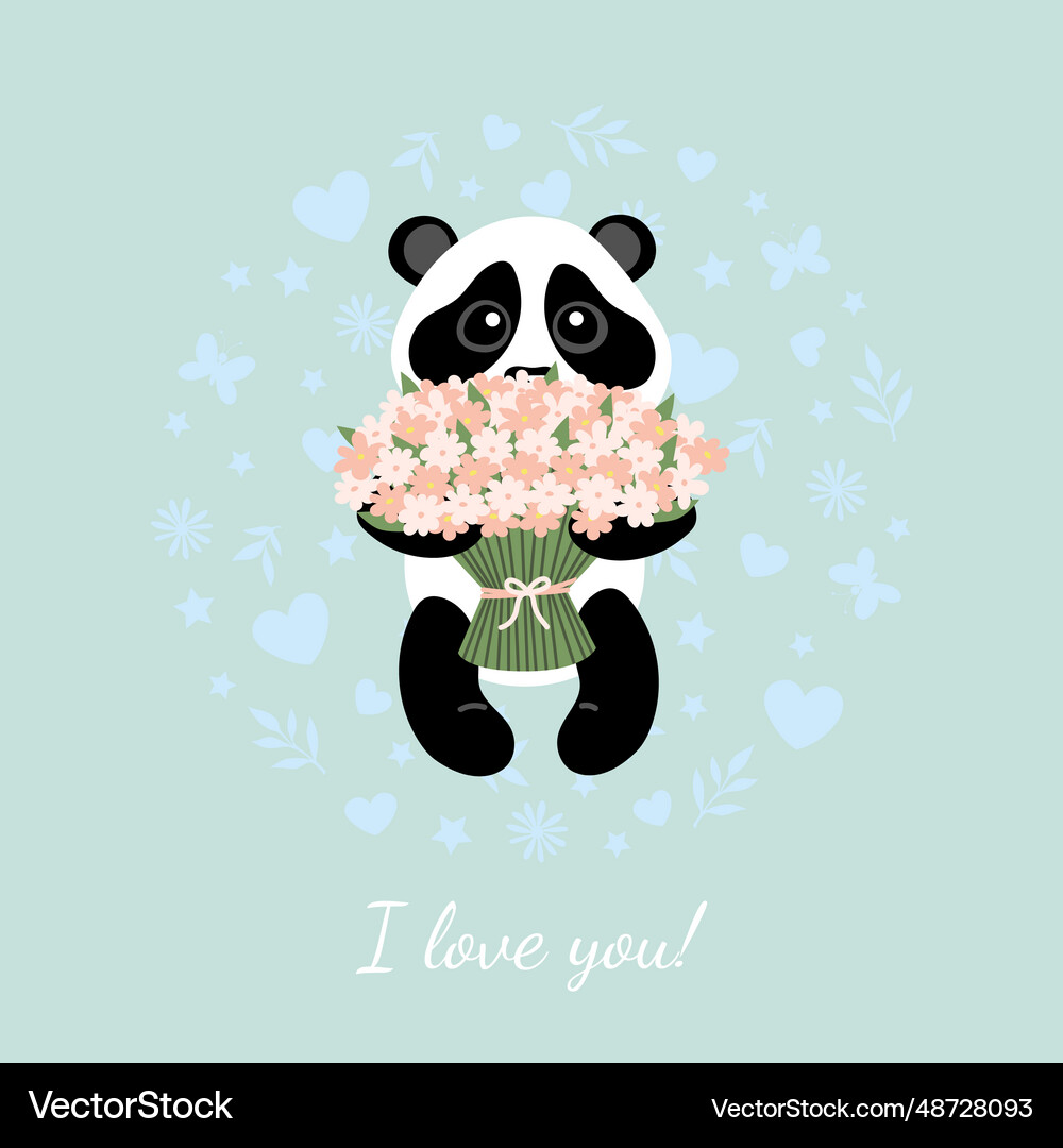Little panda in love Royalty Free Vector Image
