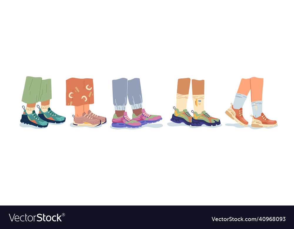 People wearing fashionable sneakers and shoes Vector Image
